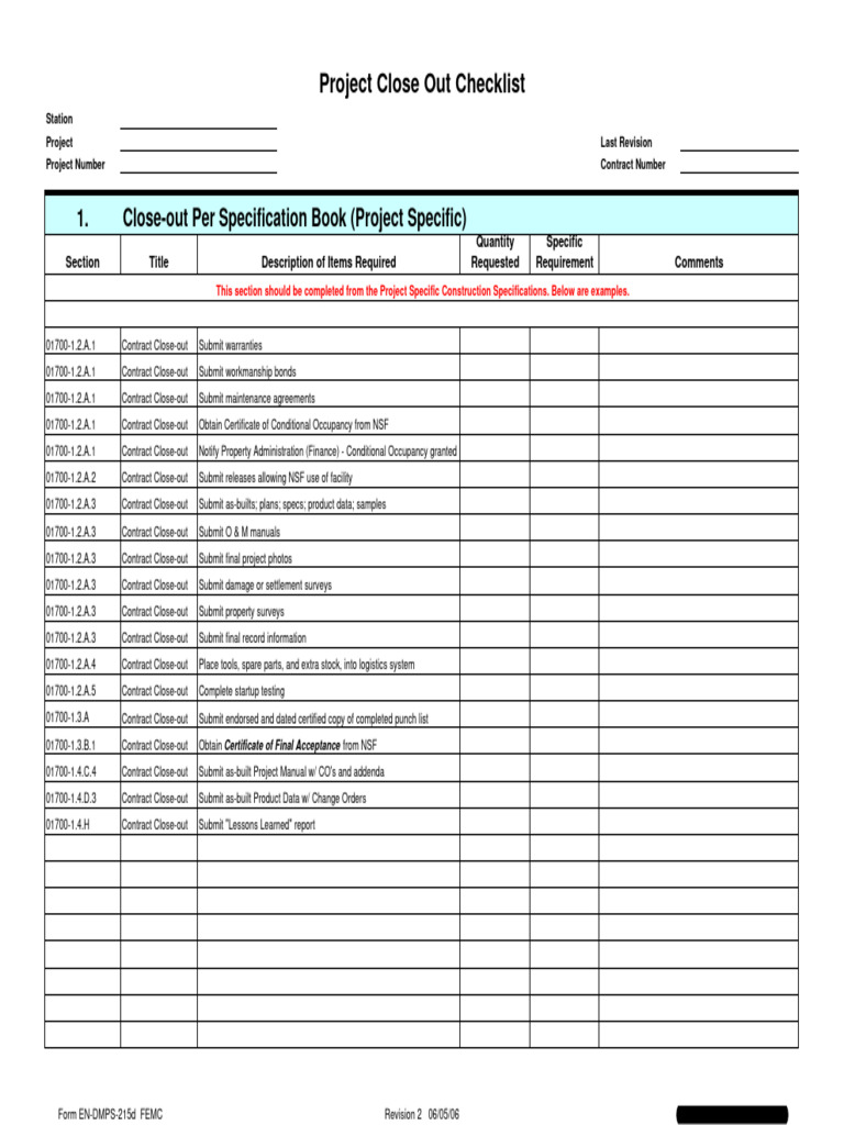 Project Closeout Checklist Template | PDF | Fire Sprinkler System