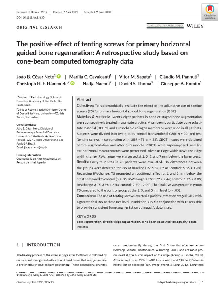 The Positive Effect of Tenting Screws For Primary Horizontal Guided ...