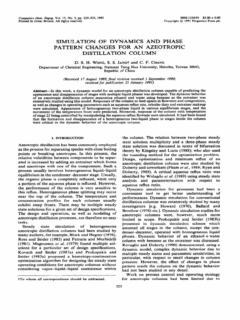 Simulation of Dynamics and Phase Pattern Changes For An Azeotropic ...