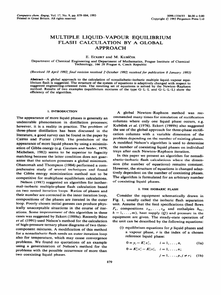 Multiple Liquid-Vapour Equilibrium Flash Calculation by A Global ...