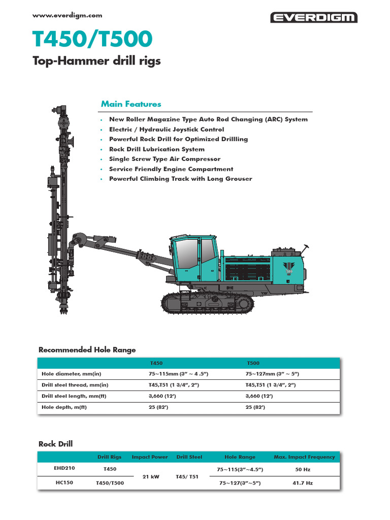 Everdigm T450/T500 Drill Rig Overview | PDF