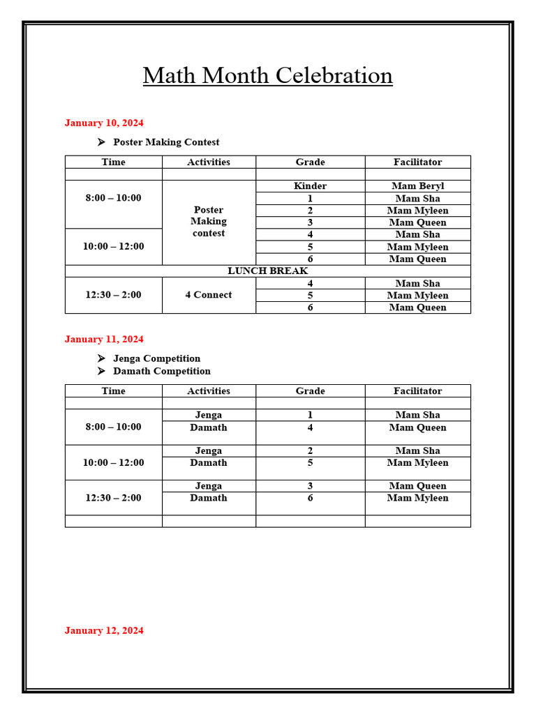 Schedule of Activities | Download Free PDF | Logic Puzzles
