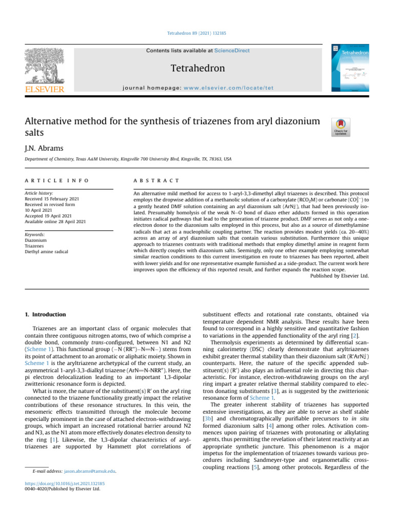 Aryl Diazoniumsalts and CsCO3 | PDF | Amine | Chemical Reactions