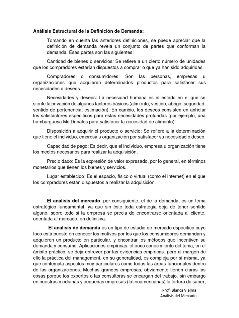Análisis Estructural de La Definición de Demanda | PDF | Mercado ...