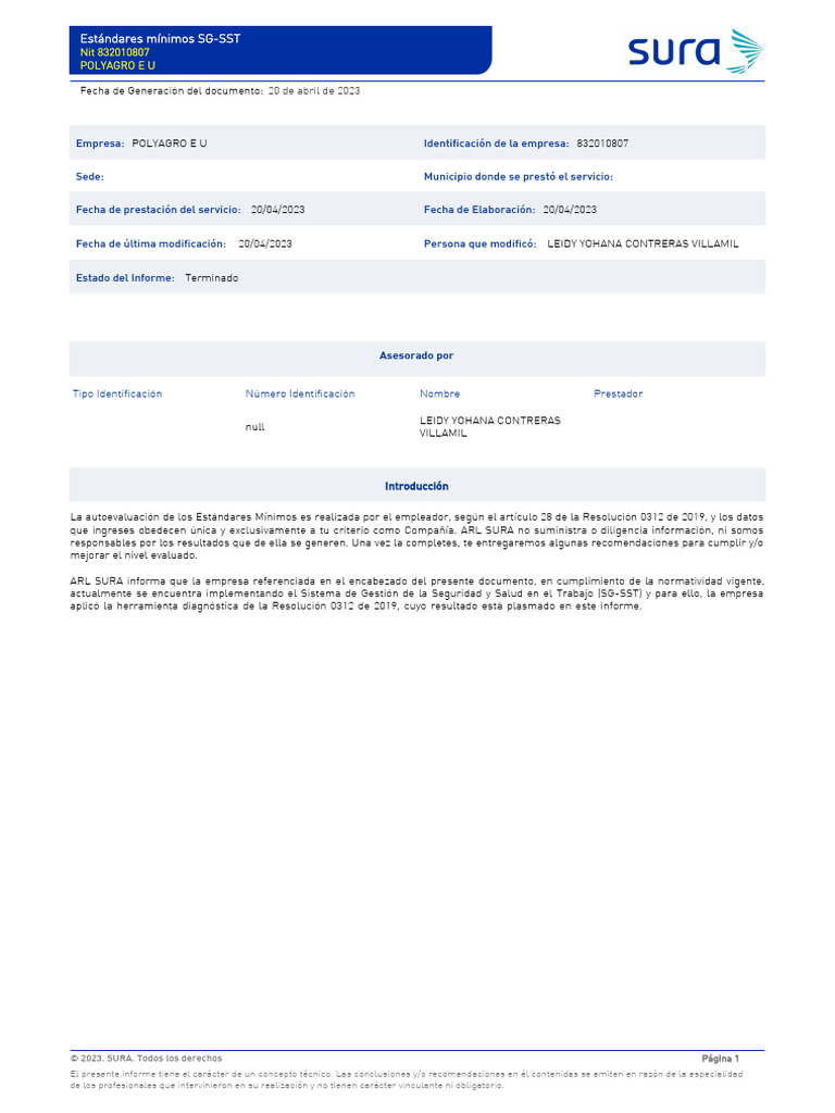 Polyagro e U - Estándares Mínimos SG-SST | PDF | Auditoría | Derecho laboral