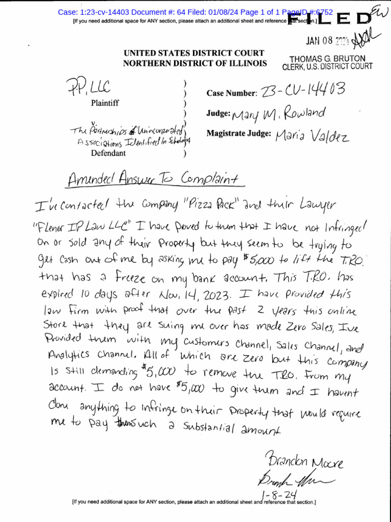 PP (Pizza Pack) v. Schedule A - Moore Amended Answer | PDF ...