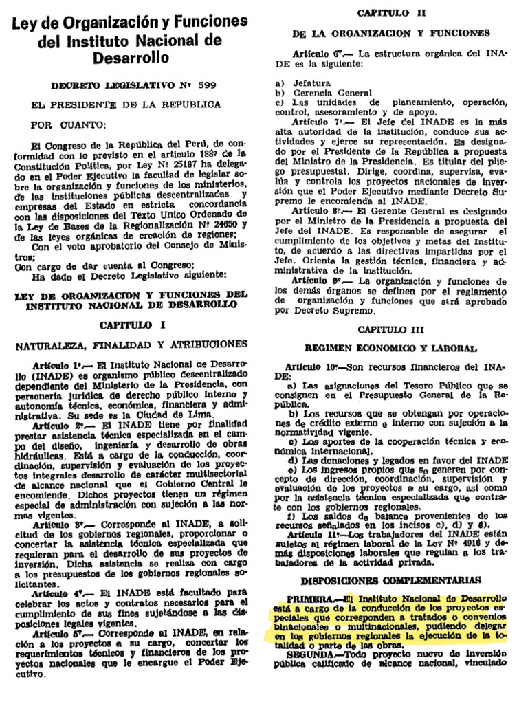 DL 599. Funciones INADE | PDF