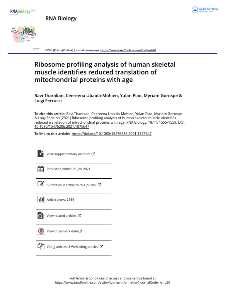 Ribosome Profiling Analysis of Human Skeletal Muscle Identifies Reduced Translation of ...