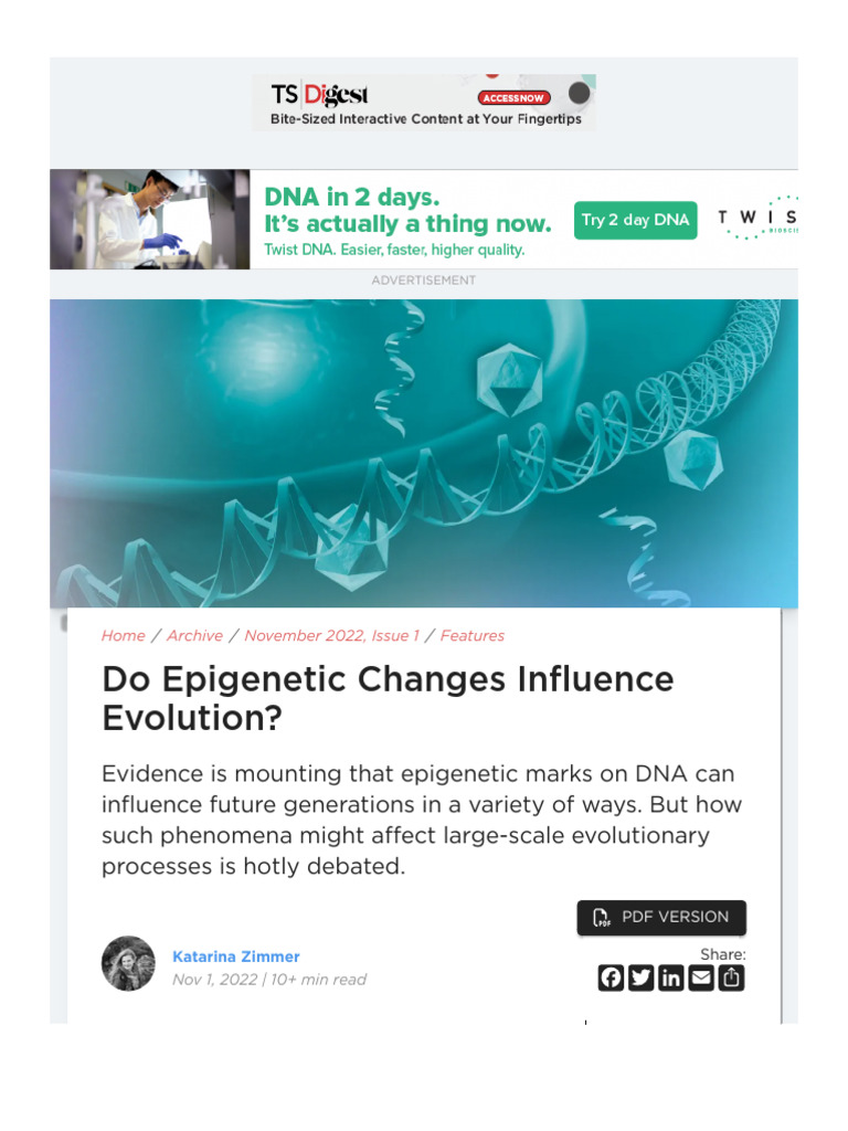 Do Epigenetic Changes Influence Evolution? - TS Digest - The Scientist | PDF | Epigenetics ...