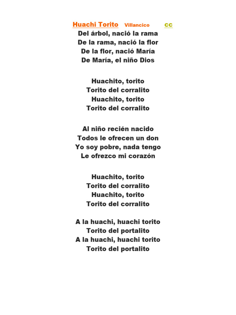 Huachi Torito Villancico | PDF | Cocina, comidas y vino | Religión y ...