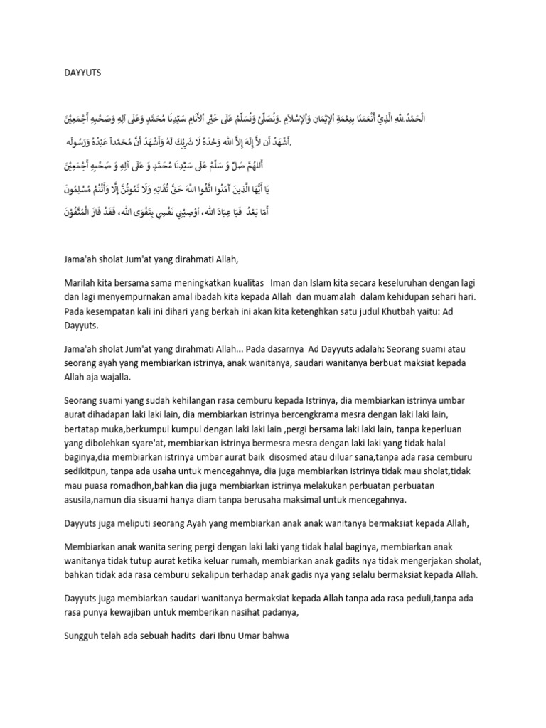 Arti dan Hukum Dayyuts dalam Islam | PDF