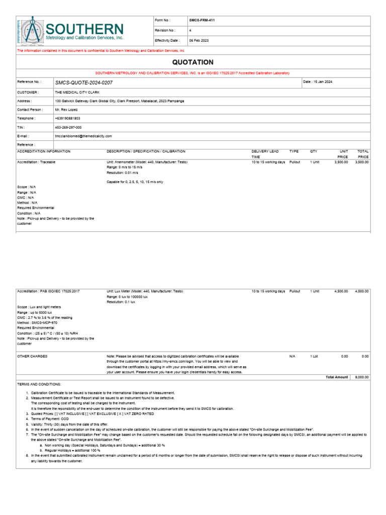 SMCS Quote 2024 0207 | PDF