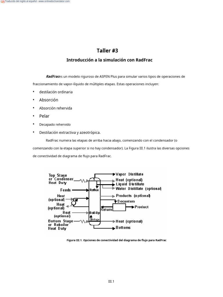 Simulación RadFrac en ASPEN Plus | PDF | Destilación | Ingeniería de ...