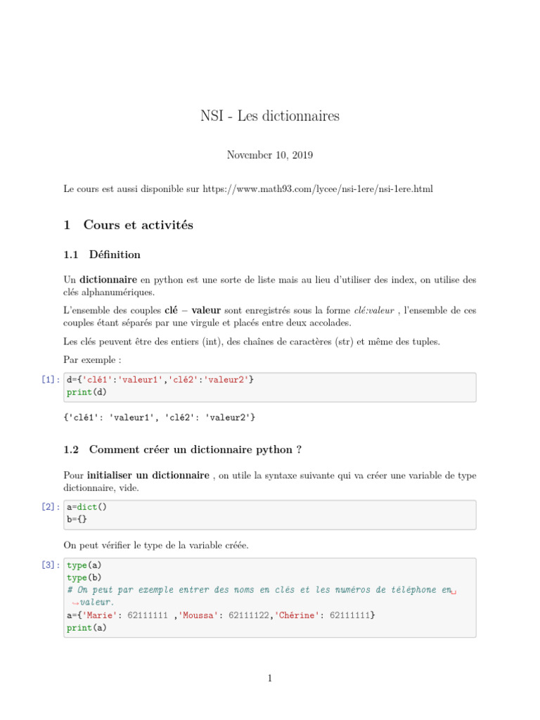 5 - NSI - Les Dictionnaires | PDF