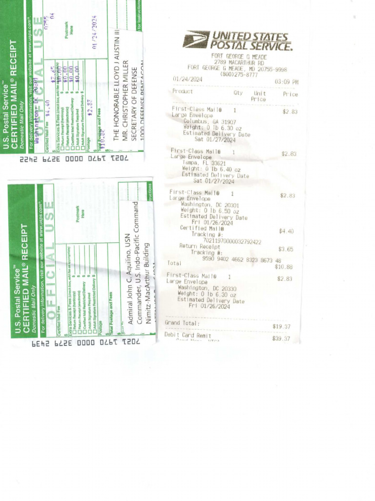 Return Receipts Jan 24 2024 | PDF