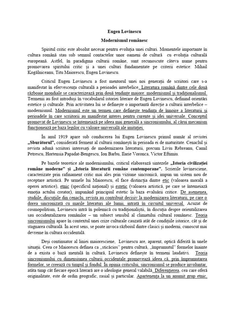 Modernismul Românesc. E Lovinescu | PDF