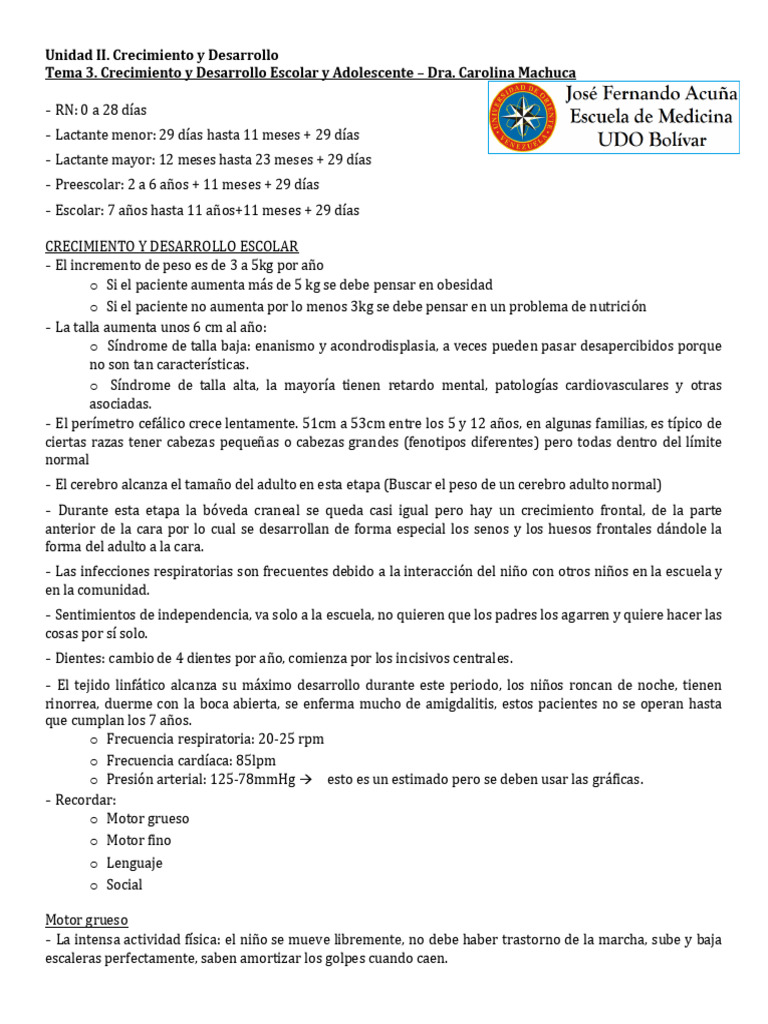 Unidad II. Tema 3. Crecimiento y Desarrollo Escolar y Adolescente ...