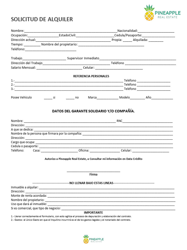Solicitud de Alquiler Formulario | PDF