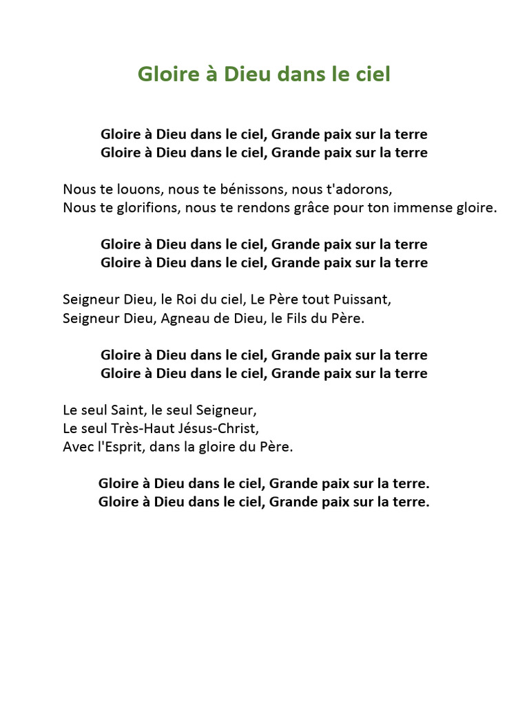 Gloire A Dieu Dans Le Ciel | PDF