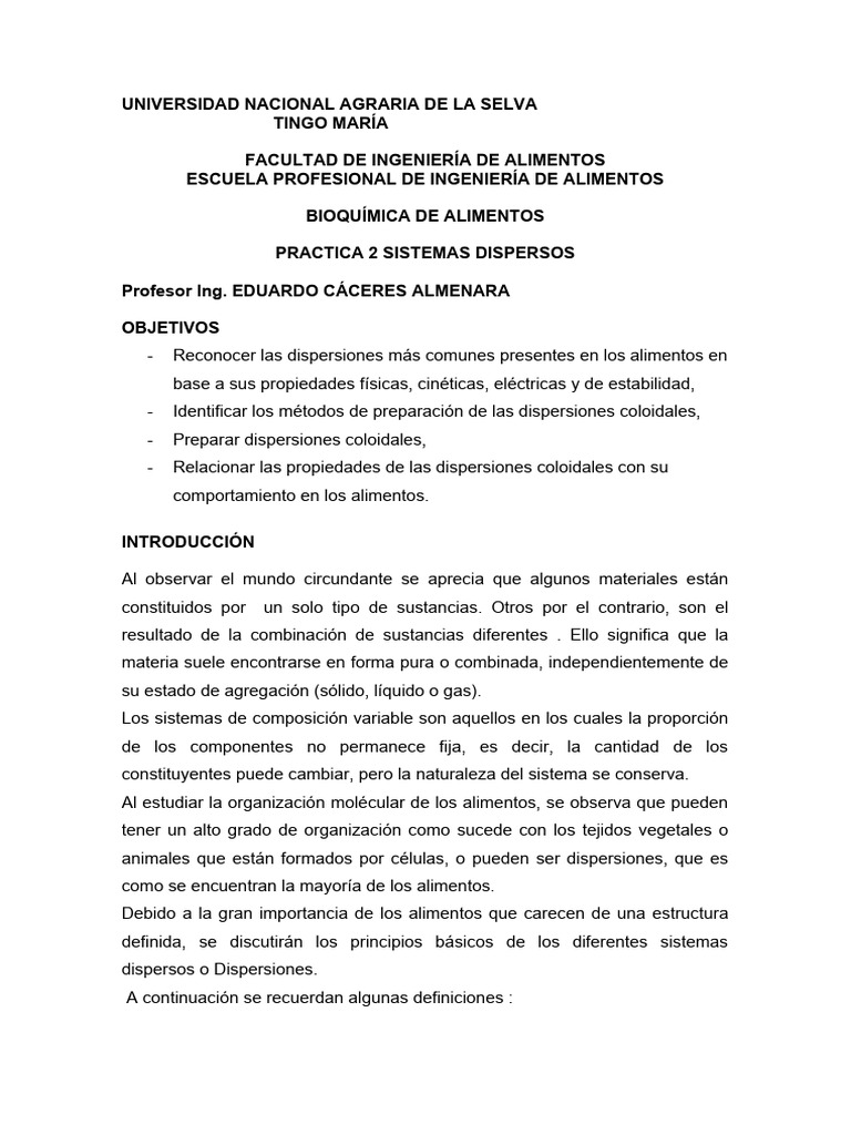 Practica 2 Sistemas Dispersos | PDF | Coloide | Mezcla