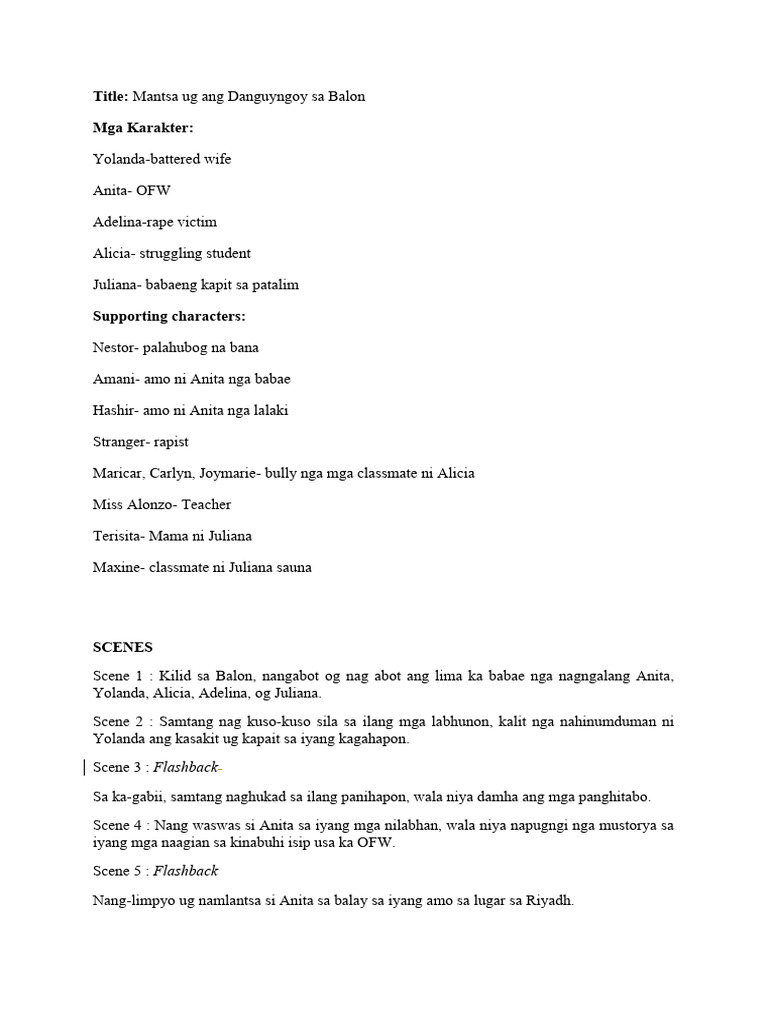 Mantsa Ug Ang Danguyngoy Sa Balon Script - Final | PDF