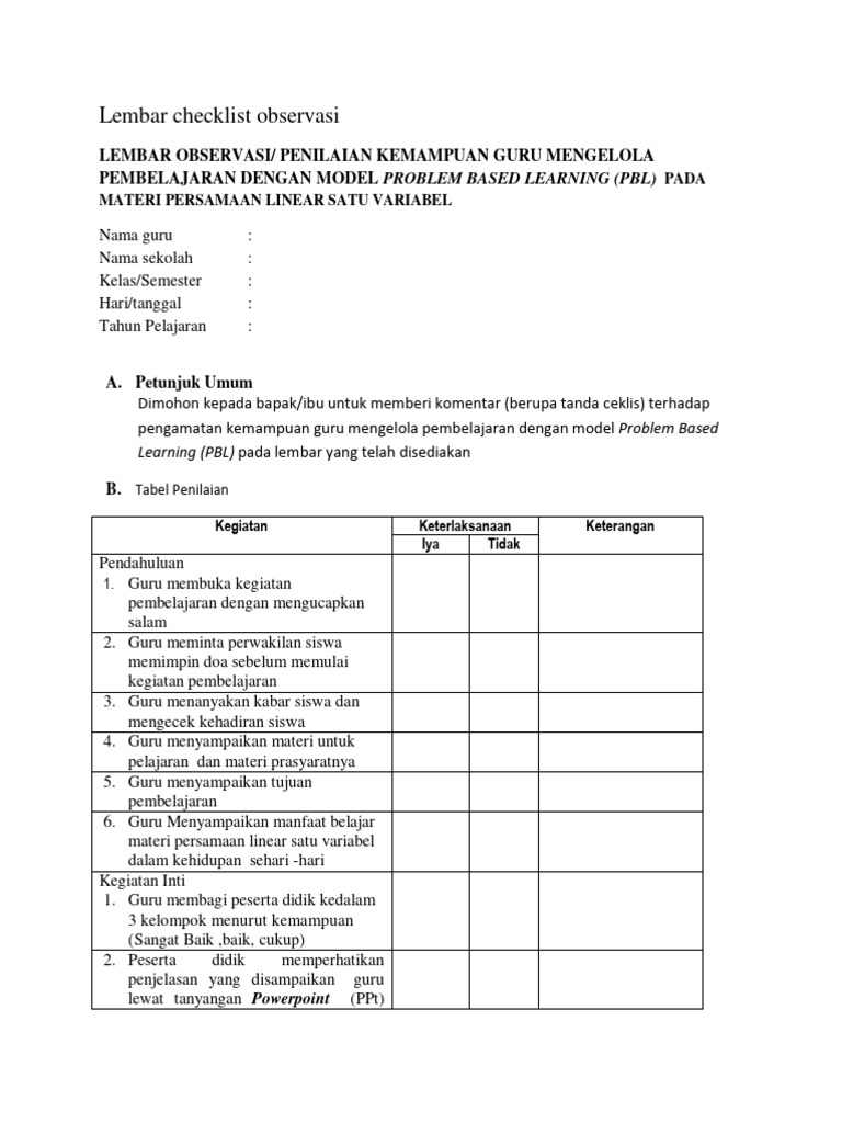 Lembar Checklist Observasi Modul | PDF | Pengembangan Diri