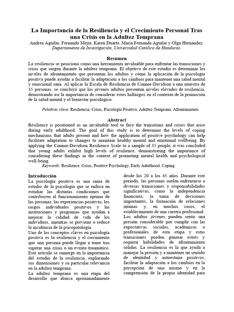 Artículo de Investigación La Importancia de La Resiliencia y El Crecimiento Personal Tras Una ...