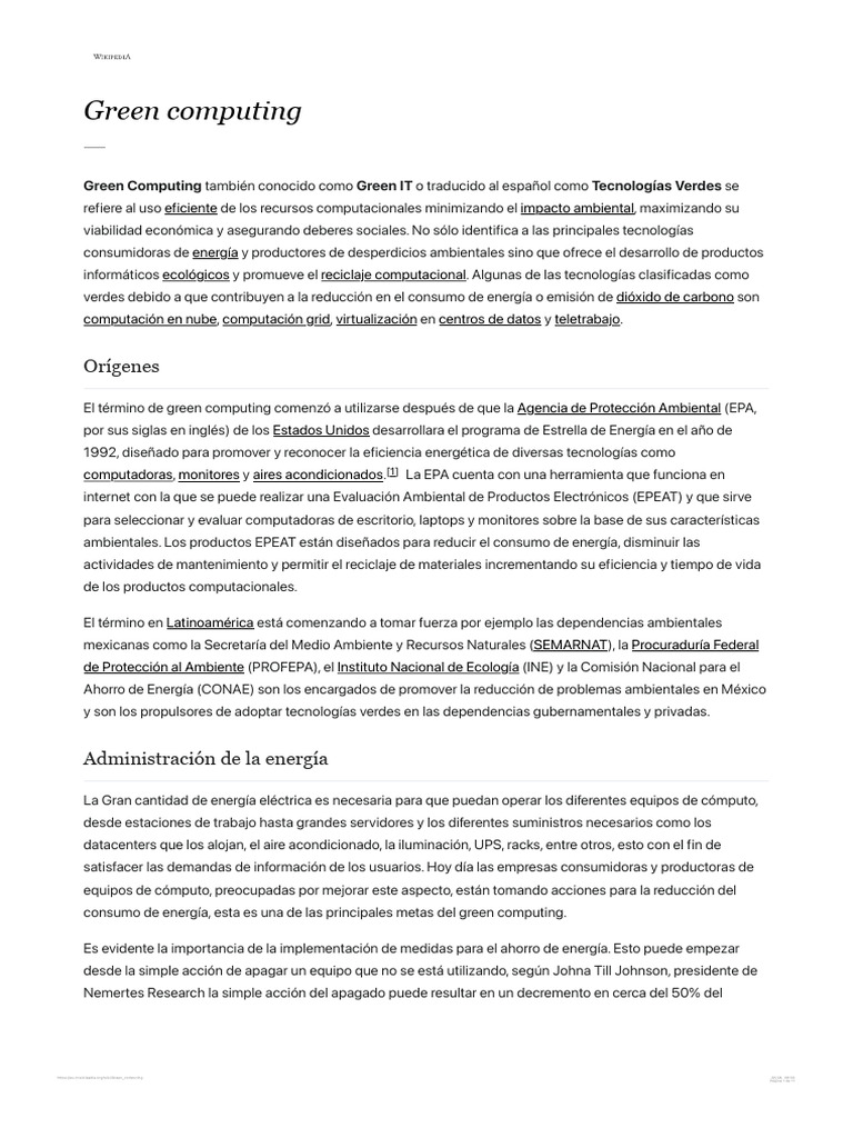 Green Computing - Wikipedia, La Enciclopedia Libre | PDF