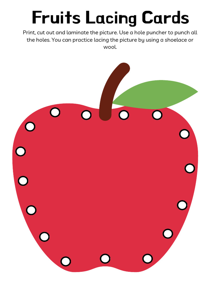 Colorful Fruits Lacing Cards Fine Motor Skills Activity Worksheet | PDF