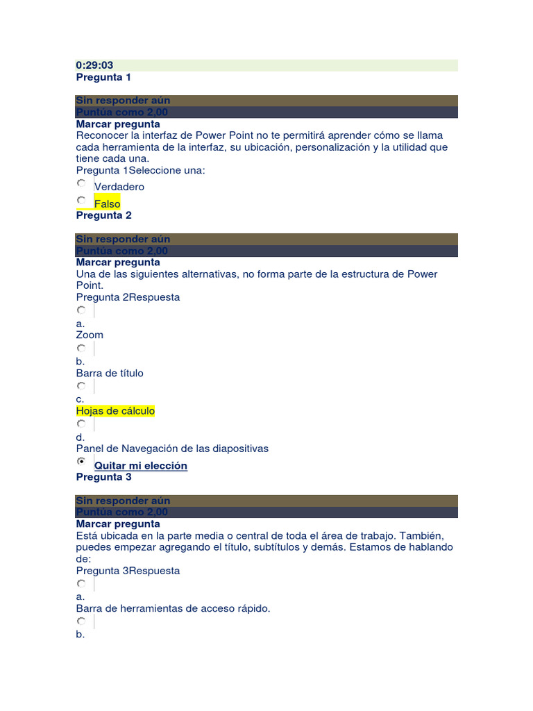 Cuestonario 1 Power Point Practica | PDF