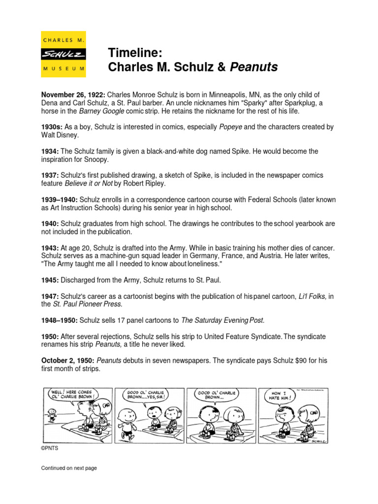 Timeline of Charles M Schulz and Peanuts | PDF | Peanuts | Comic Strips