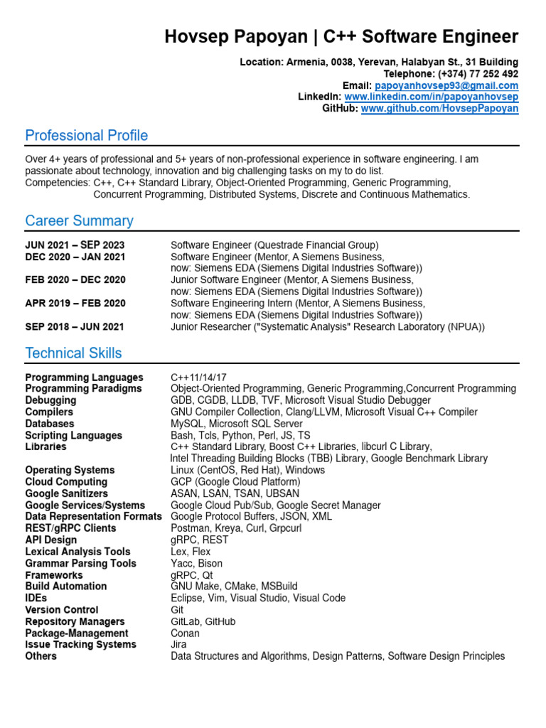 Hovsep Papoyan - CV | PDF | Computer Programming | Computing