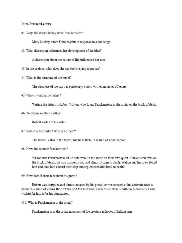 Frankenstein Questions Master List | PDF | Frankenstein