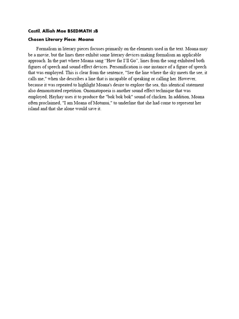 Castil, Alliah Mae BSEDMATH 3B Chosen Literary Piece: Moana | PDF