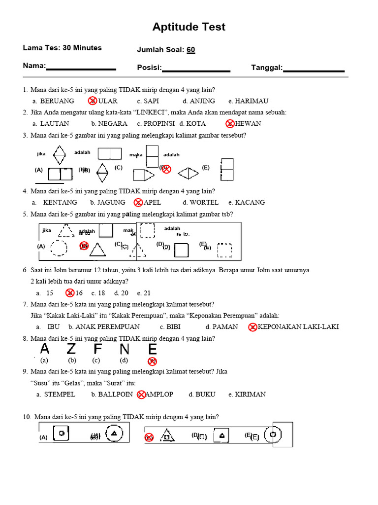 Kunci Jawaban Aptitude Test 60 Soal | PDF