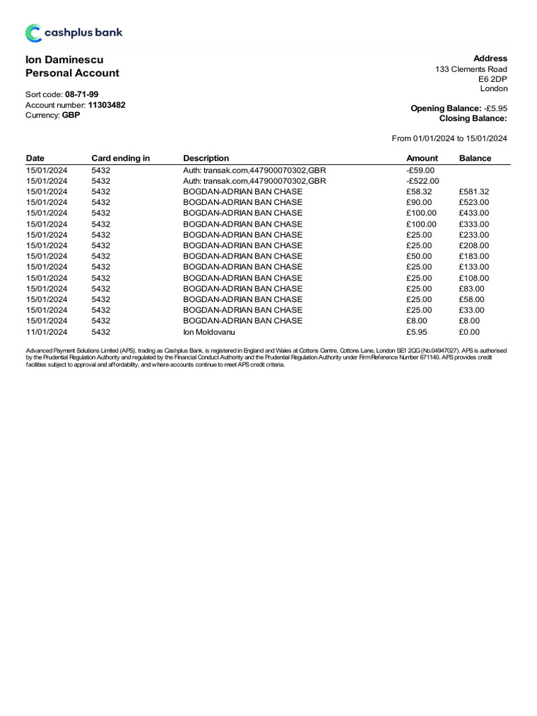 Transactions 012024 | PDF | Chase Bank | Financial Markets