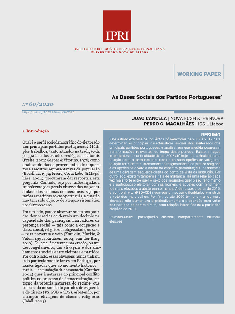 Working Paper IPRI-NOVA 60 2020 | PDF | Sociologia | Portugal