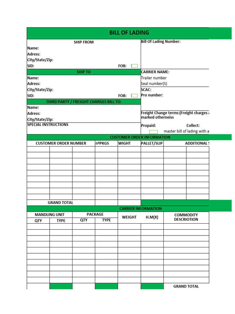 Formato - (BL) Bill of Lading | PDF
