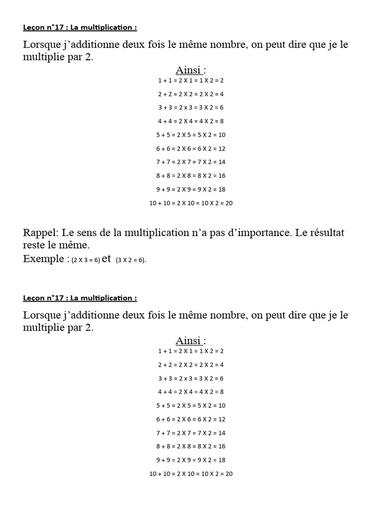 Trace Écrite La Multiplication Table de 2 | PDF