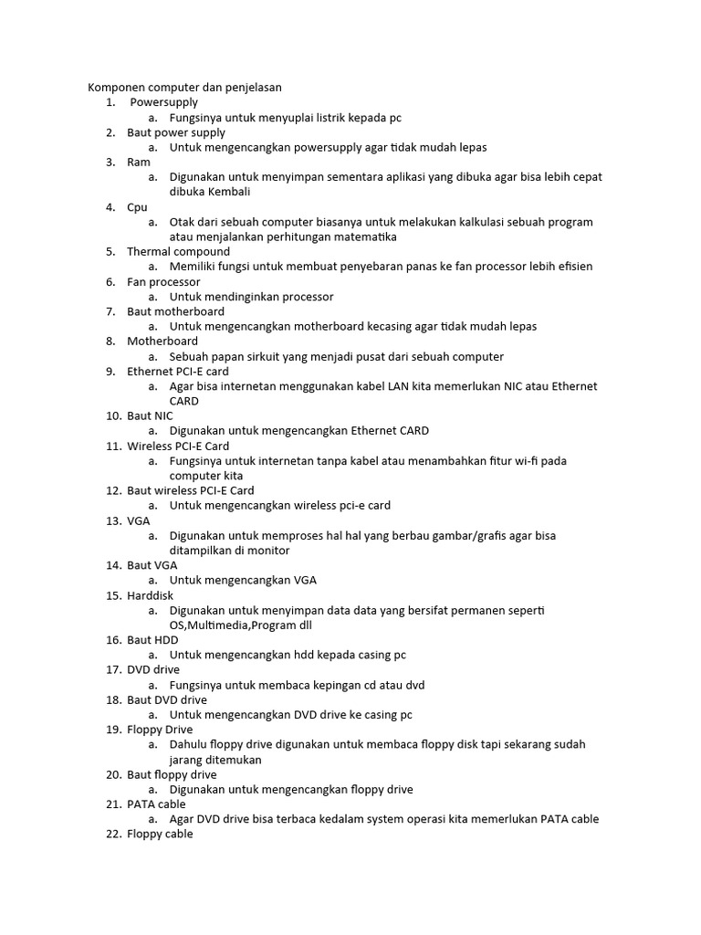 Komponen Computer Dan Penjelasan | PDF