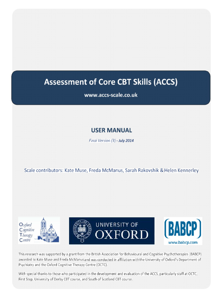ACCS User Manual Assessment of Core CBT Skills | PDF