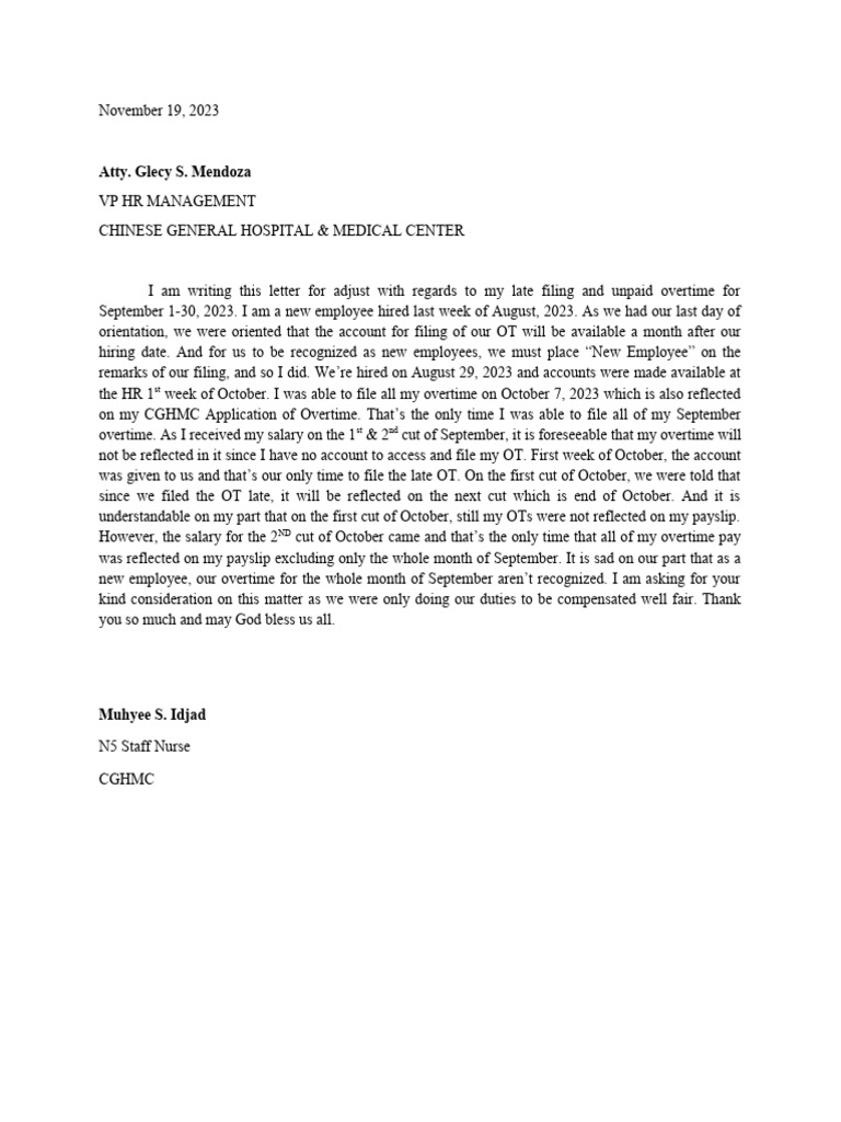 Request for Unpaid Overtime Adjustment | PDF | Law