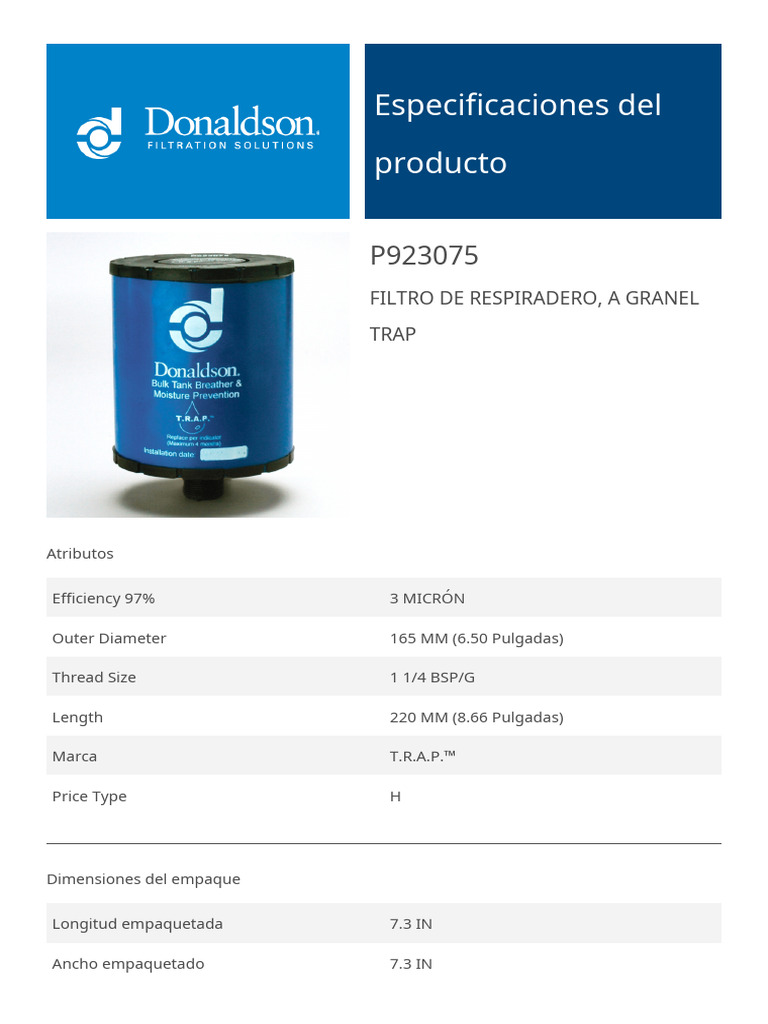 P923075 - Especificaciones Del Producto | PDF