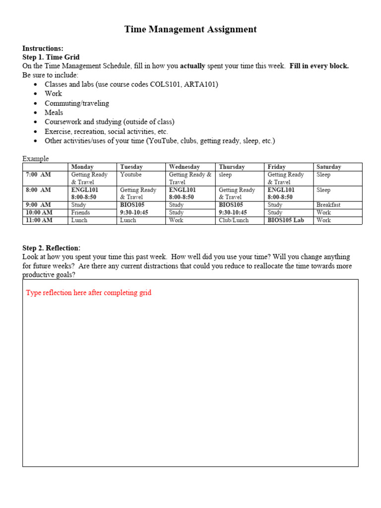 Time Management Assignment | PDF