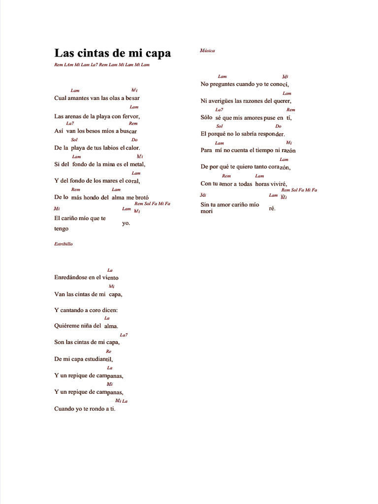 Cintas de mi capa: Letra y significado | PDF | Poesía