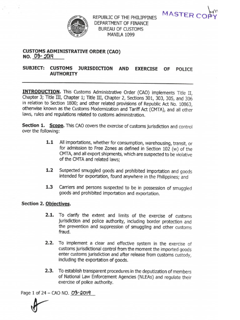 Cao-03-2019 Customs Jurisdiction and Excercise of Police Authority | PDF