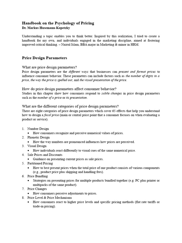Handbook On The Psychology of Pricing | PDF | Pricing | Prices