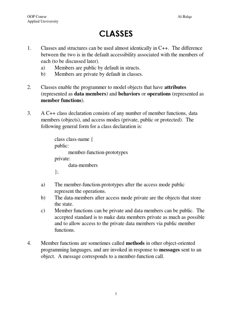 03 Classes Pdf Class Computer Programming Method Computer 