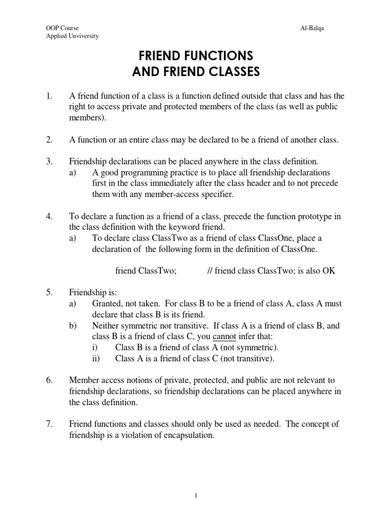 04 Friend Functions Pdf Integer Computer Science Class Computer Programming