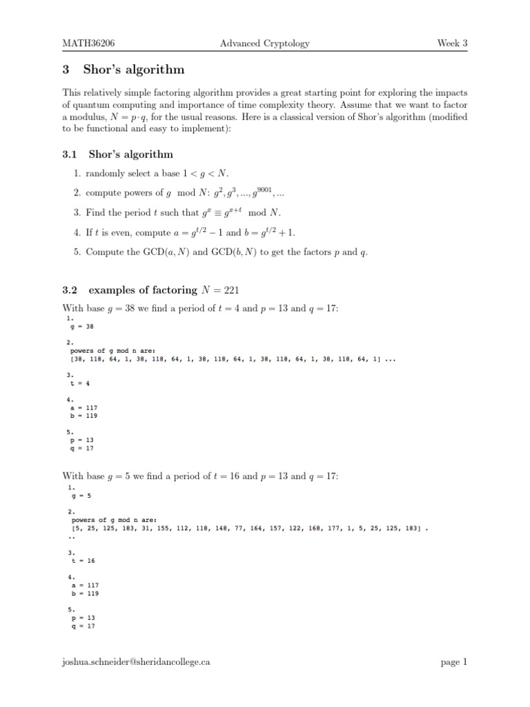 Shor's Algorithm for Quantum Factoring | PDF